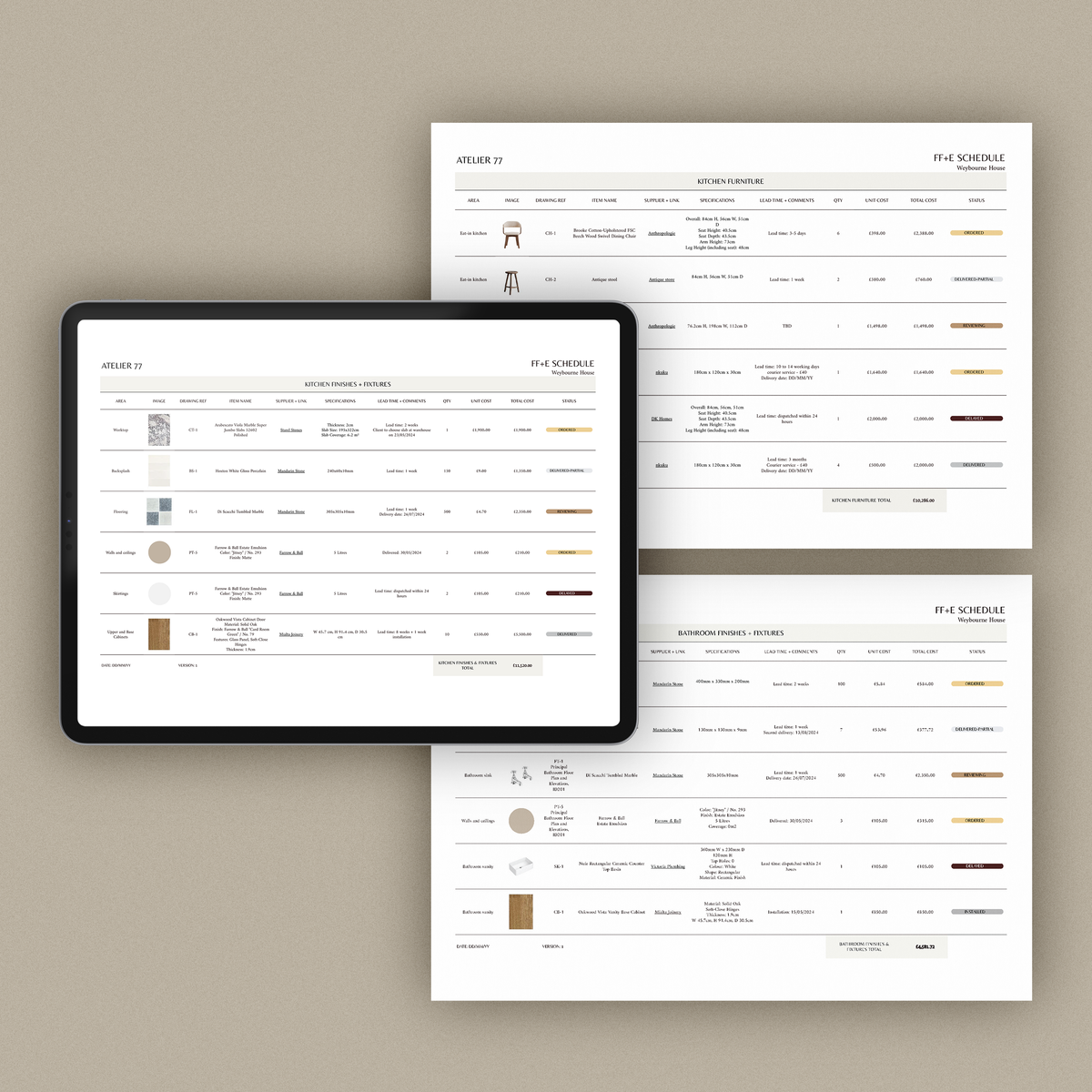 Atelier 77 | Interior Design FFE Schedule Template – Sonderpath Studio