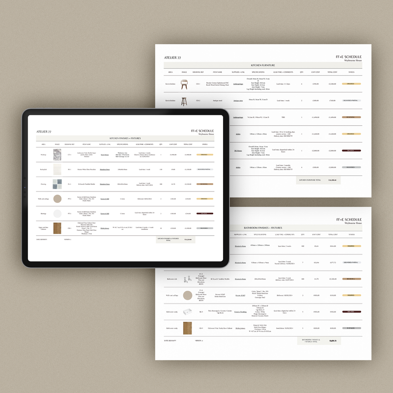 Atelier 77 | Interior Design FFE Schedule Template – Sonderpath Studio