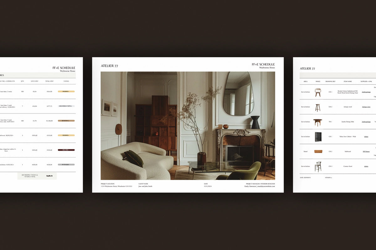 Atelier 77 | Interior Design FFE Schedule Template – Sonderpath Studio