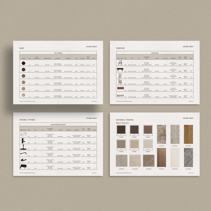 Arlo | Interior Design FF+E Schedule Template – Sonderpath Studio