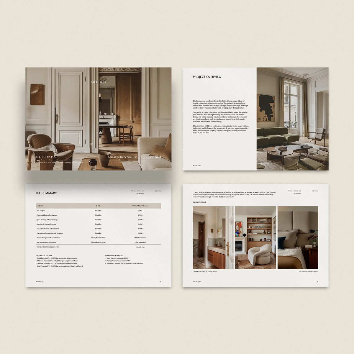 Atelier 77 | Interior Design Fee Proposal Template – Sonderpath Studio