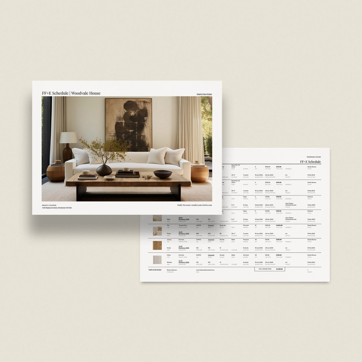 Templeton | FFE Schedule Template – Sonderpath Studio