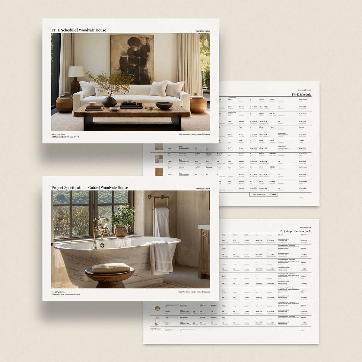 Templeton | FFE Schedule and Project Specifications Guide Template Kit ...